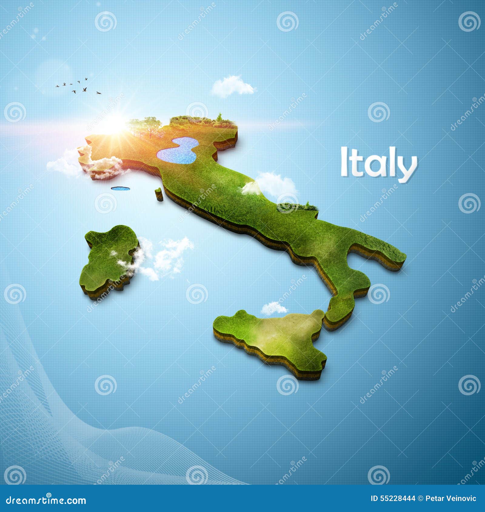 Realistic 3D Map of Italy stock illustration. Illustration of real ...