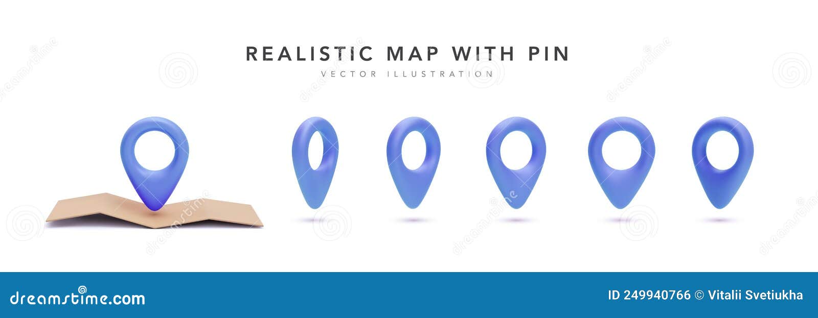Realistic 3d Map with Set of Blue Pointer in Different Views Isolated ...