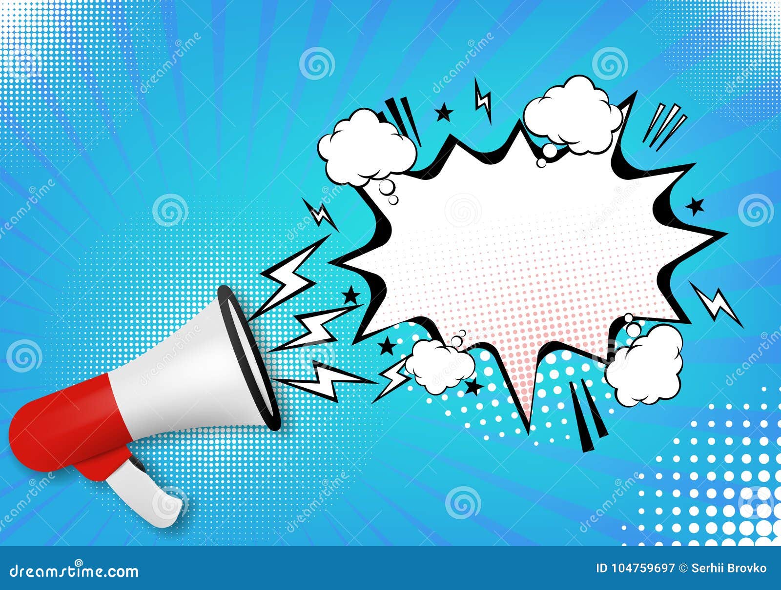 Realistic 3d Megaphone on Halftone Background. Vector Illustration ...