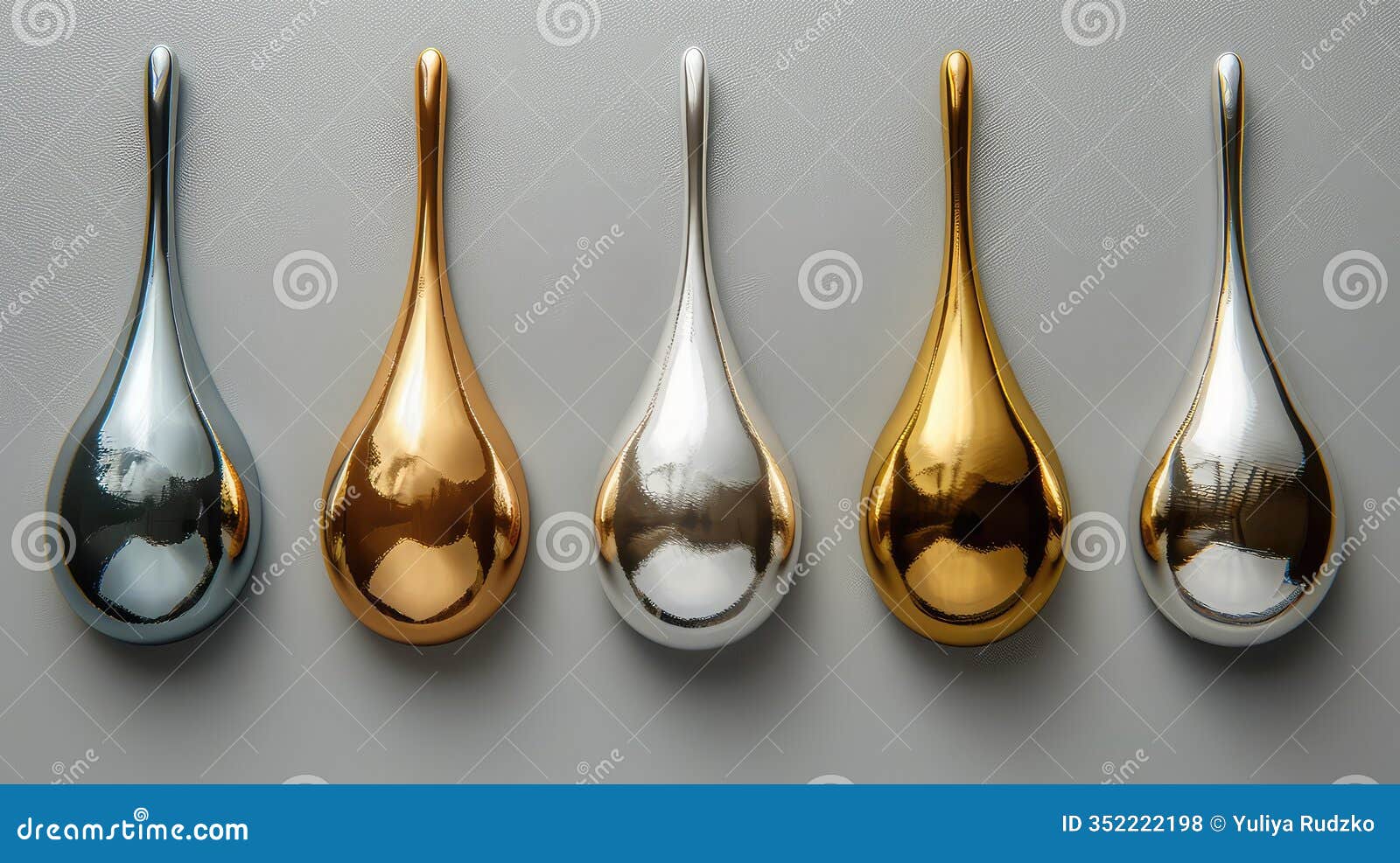 Realistic 3D Mercury Drops: Metallic Texture on Grey Background Stock ...