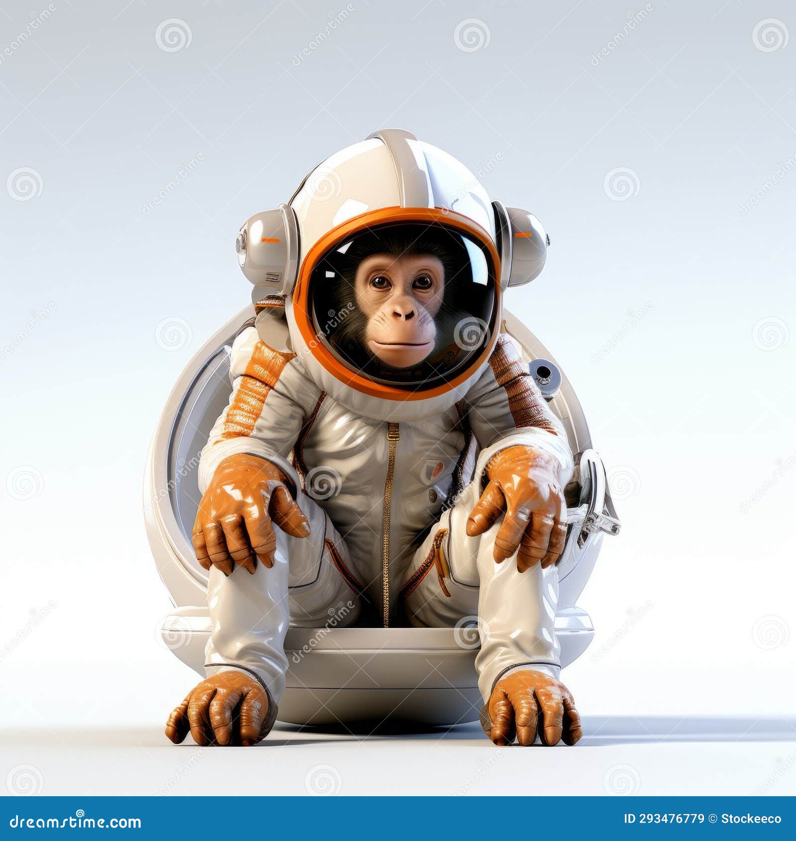 Realistic 3d Monkey in Space Man Sitting on White Space Ship Stock ...