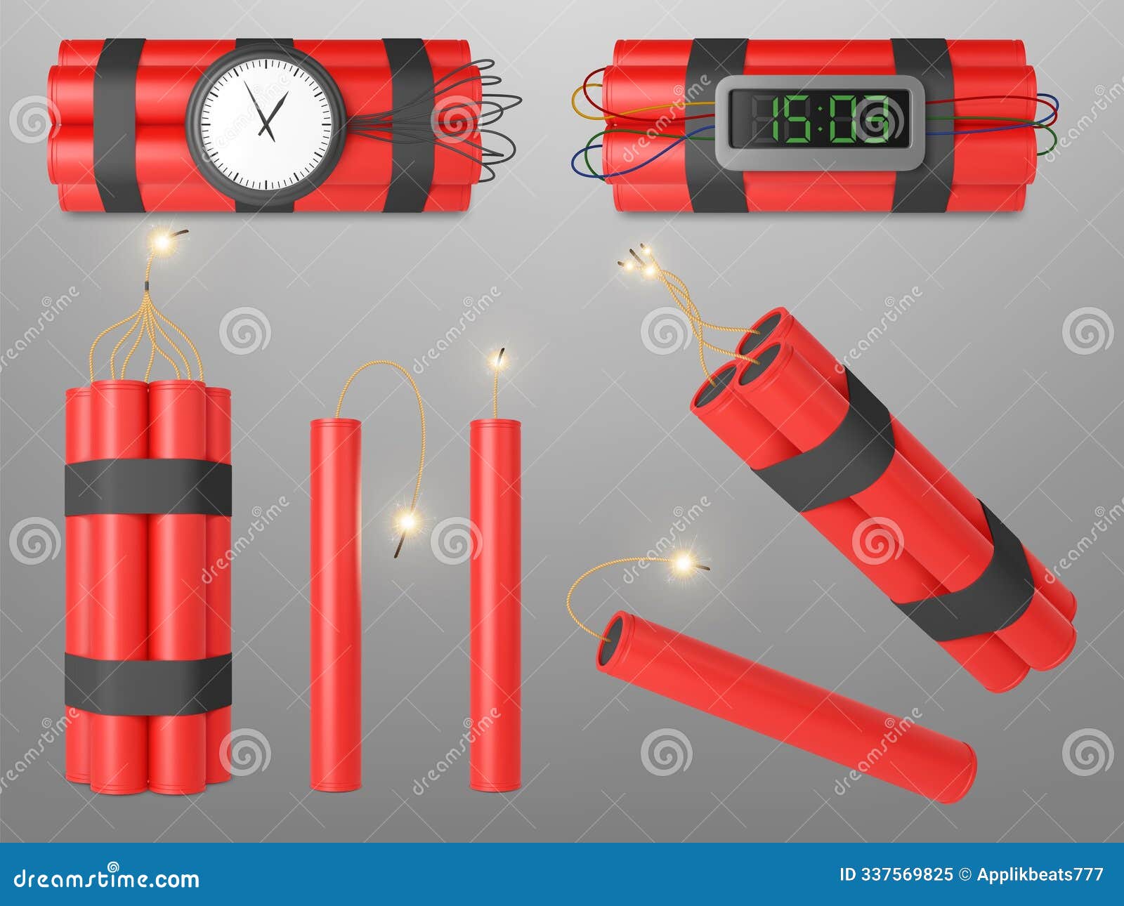 Realistic Bombs. Different Explosives Types, Hand Grenades With Check ...