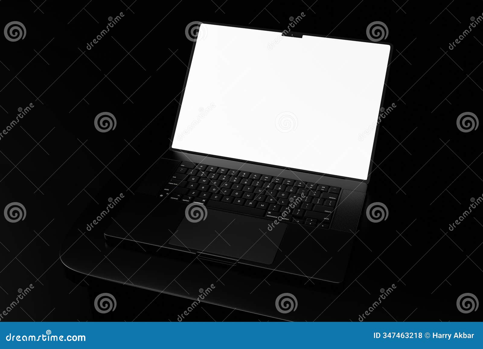 Realistic 3d Render Black Laptop in Dark Theme. Blank White Screen ...