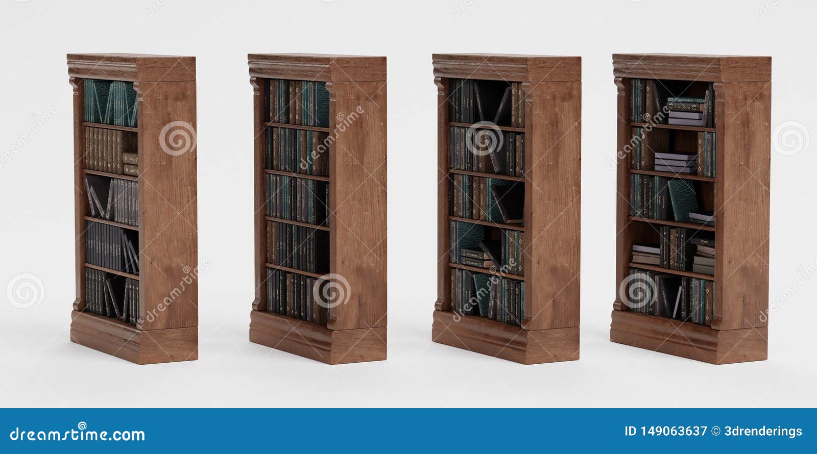 3D Render of Bookshelf with Books Stock Illustration - Illustration of ...