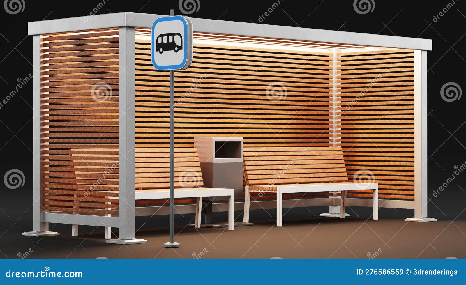 3D Render of Bus Station stock illustration. Illustration of bench ...