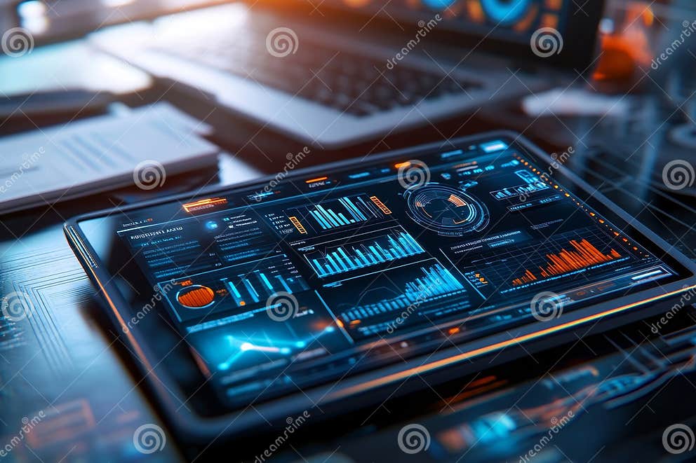 Realistic 3d Render of a Business Data Dashboard on Tablet with Charts ...
