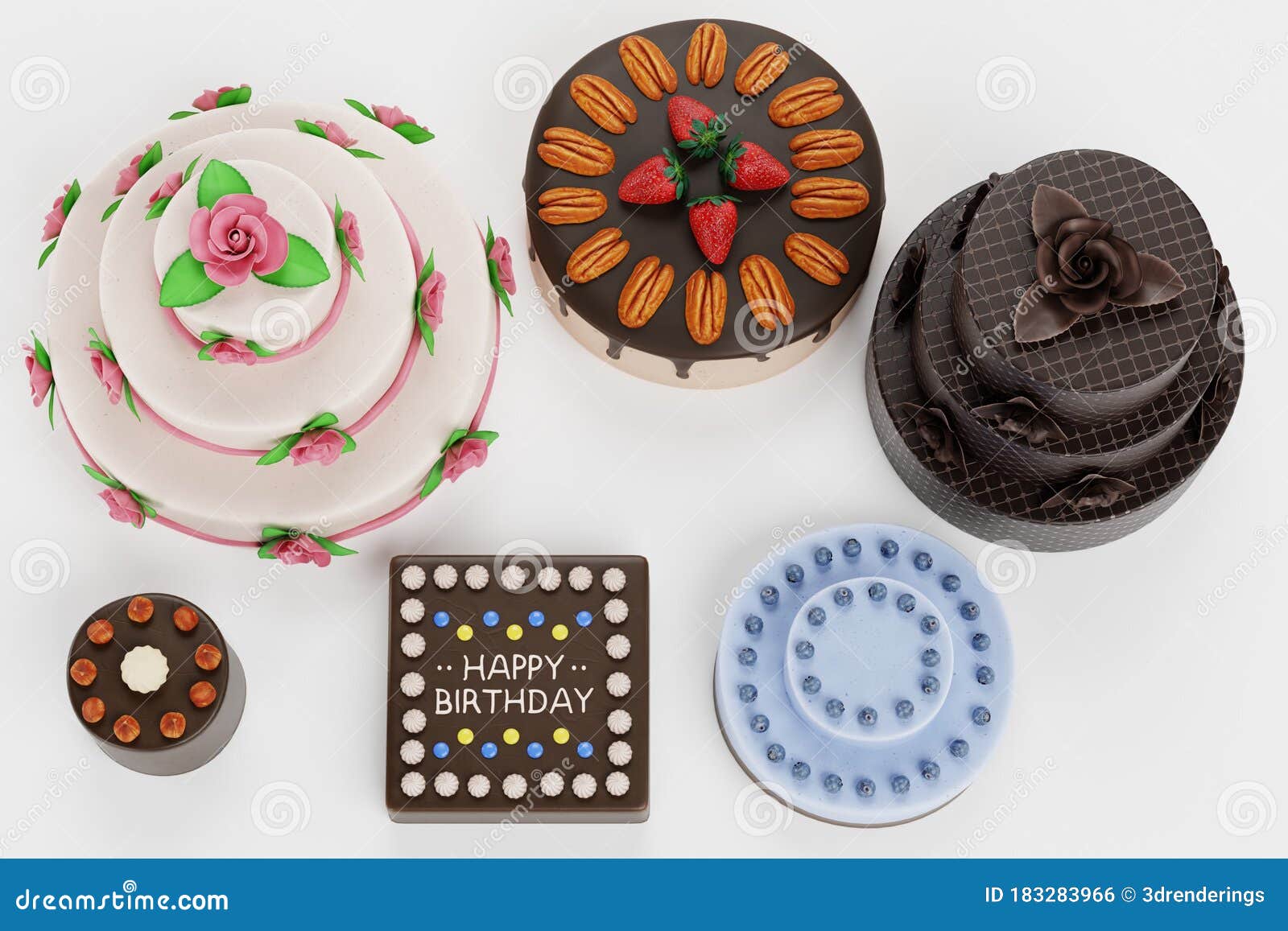 3d Render of Cakes Collection Stock Illustration - Illustration of ...