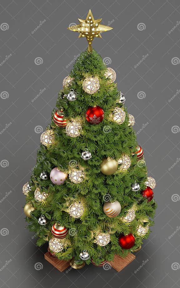 3D Render of Christmas Tree Stock Illustration - Illustration of ball ...