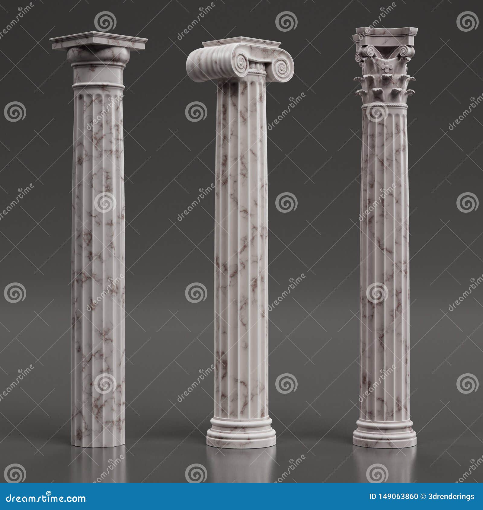 3d Render of Columns Doric, Ionic and Corinthian Stock Illustration ...