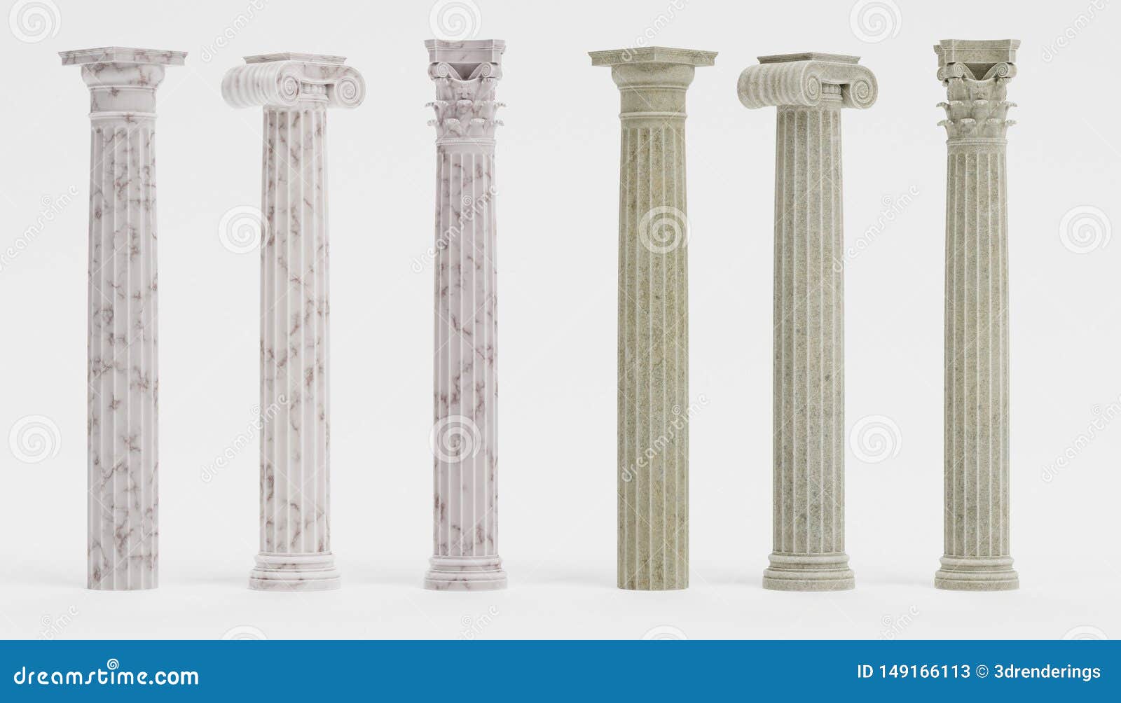 3d Render of Columns Doric, Ionic and Corinthian Stock Illustration ...