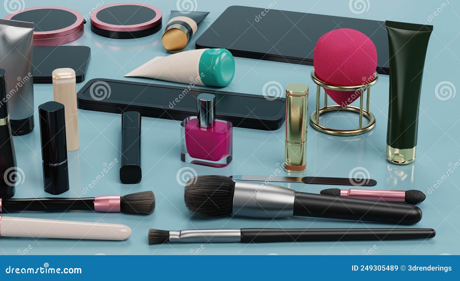 3D Render of Cosmetics Collection Stock Illustration - Illustration of ...