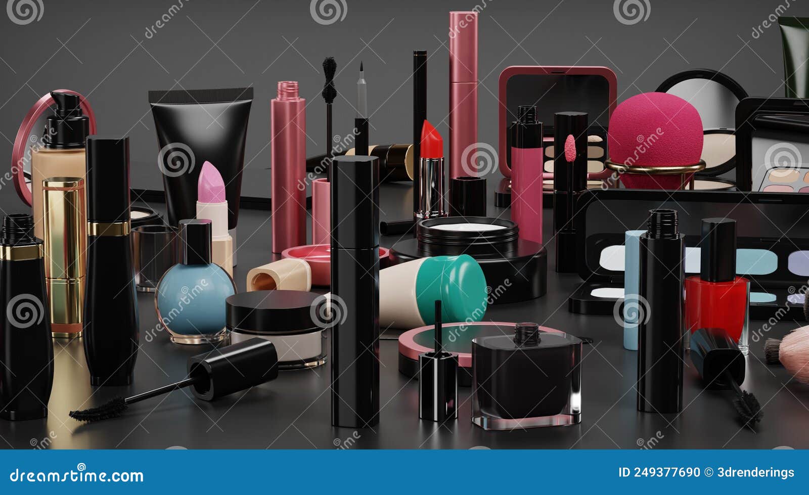 3D Render of Cosmetics Collection Stock Illustration - Illustration of ...