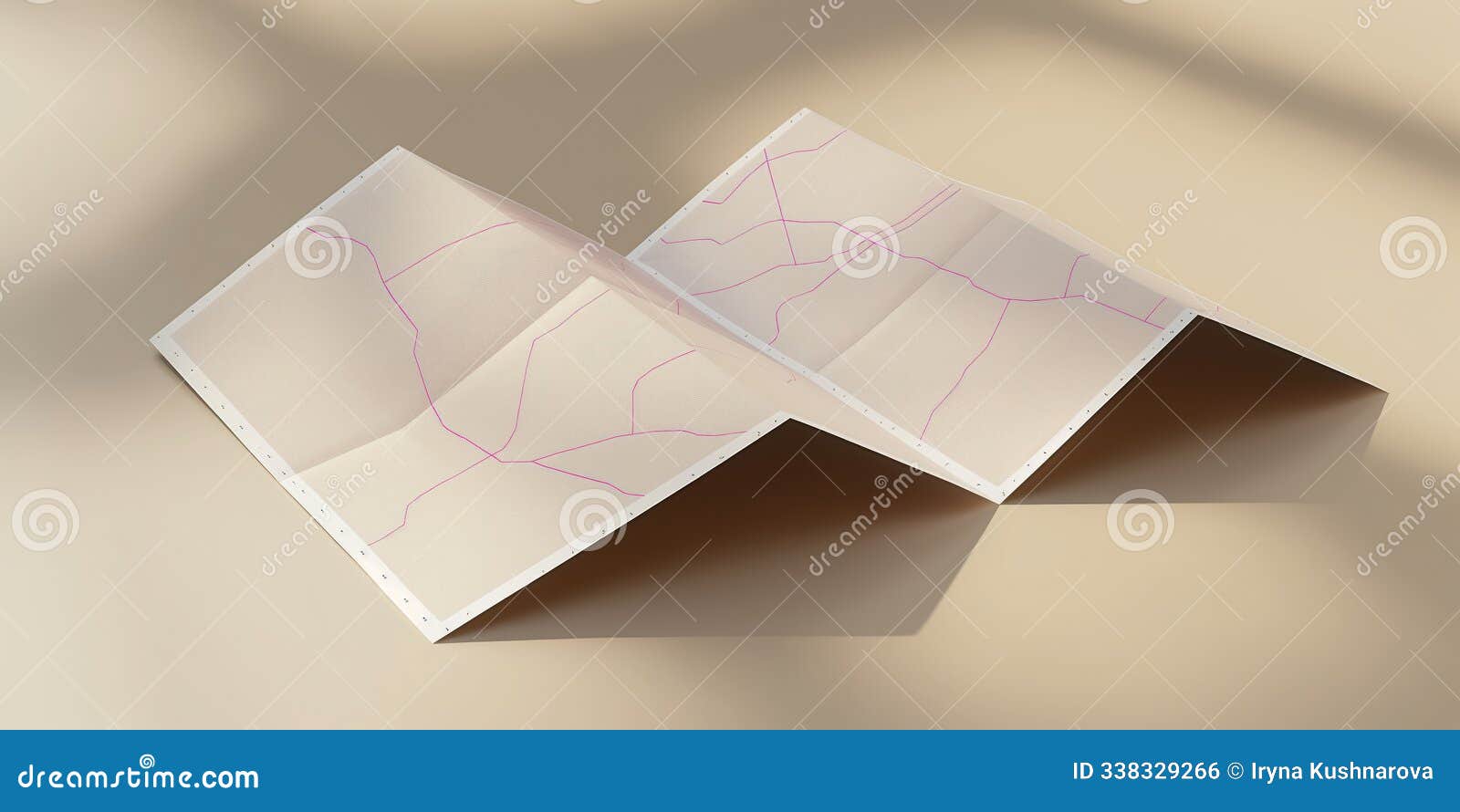 Realistic 3D Render of Folded Paper Mockup. Empty Map with Shadow on ...