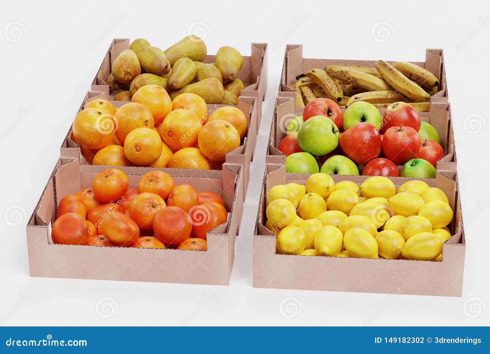 3D Render of Fruit in Boxes Stock Illustration - Illustration of ...