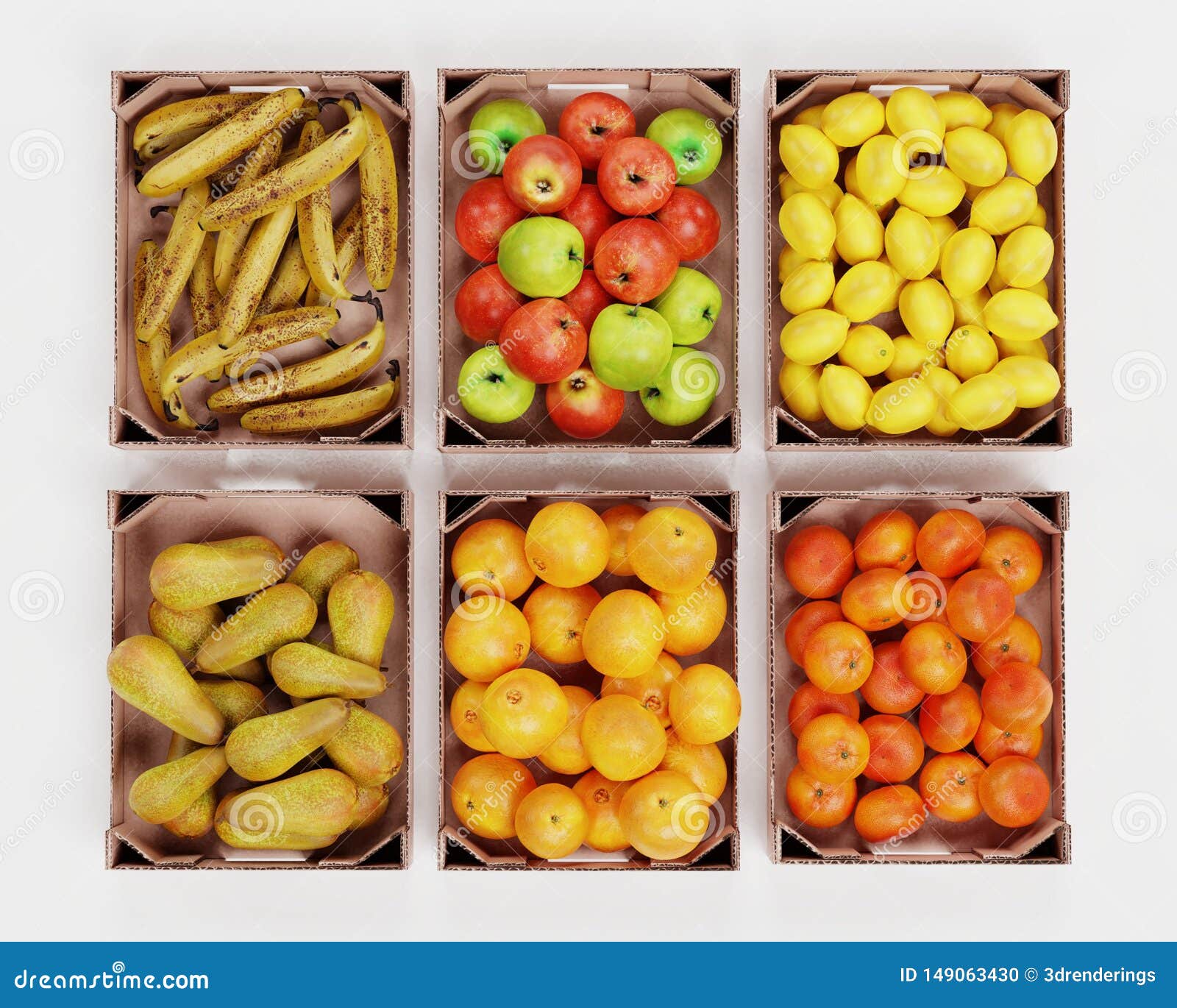 3D Render of Fruit in Boxes Stock Illustration - Illustration of pear ...