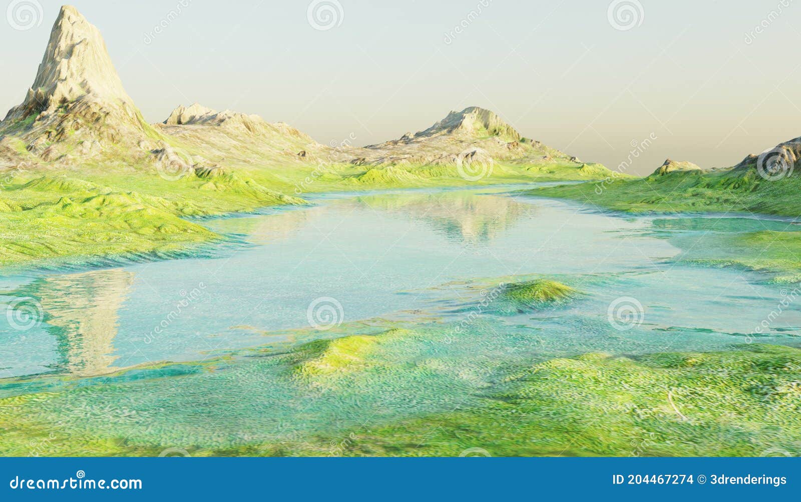 3D Render of Lake stock illustration. Illustration of desert - 204467274