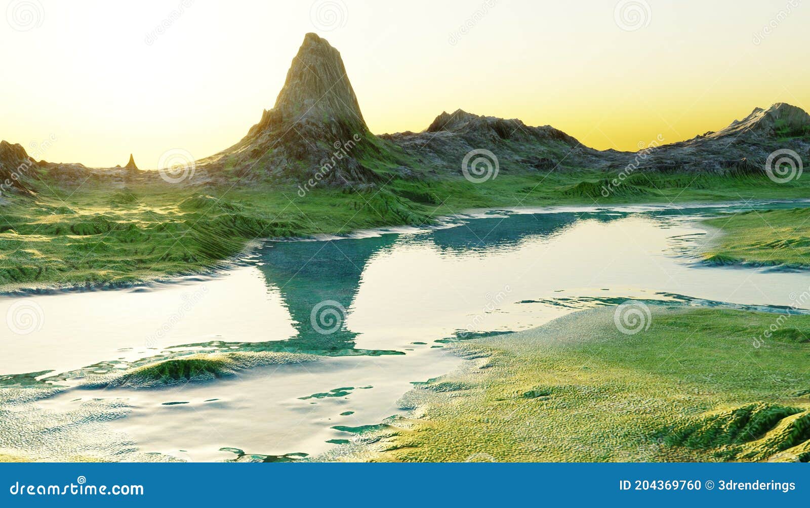 3D Render of Lake stock illustration. Illustration of terrain - 204369760