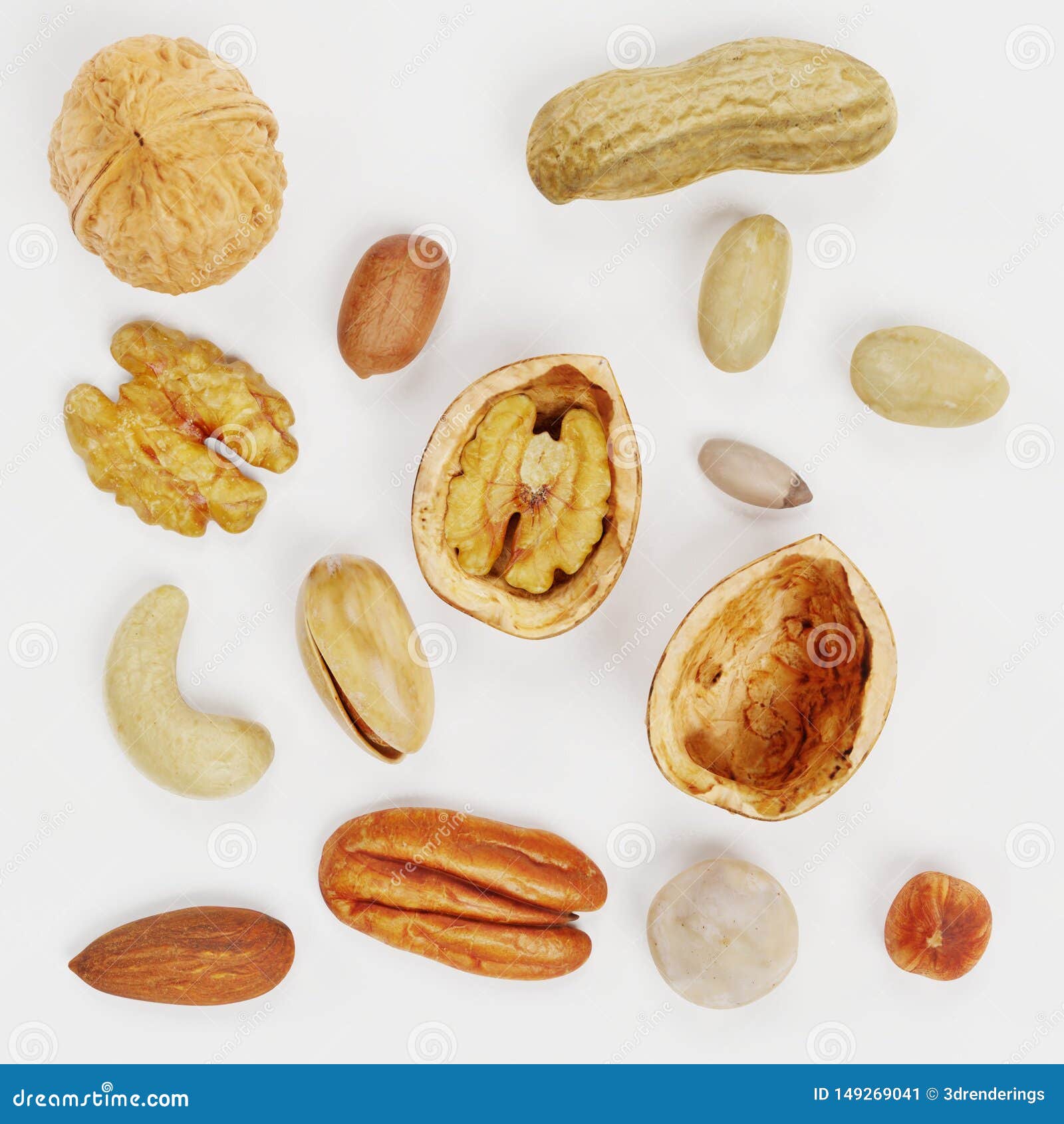 3D Render of Nuts Collection Stock Illustration - Illustration of pine ...