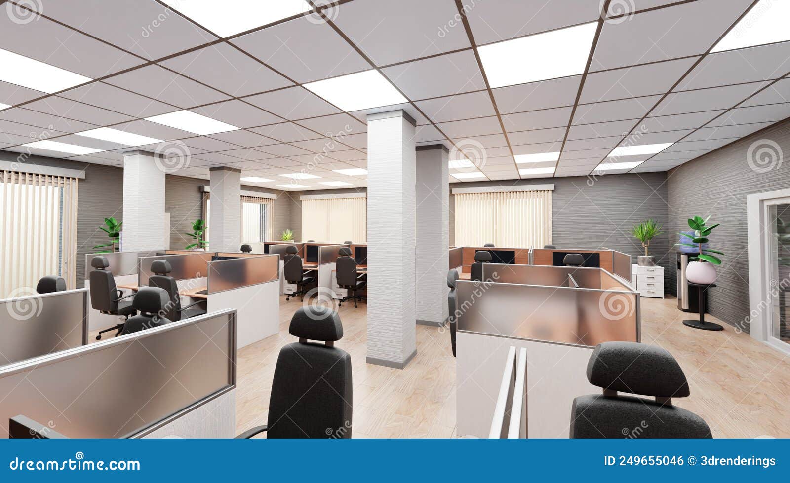 3D Render of Office Interior Stock Illustration - Illustration of firm ...