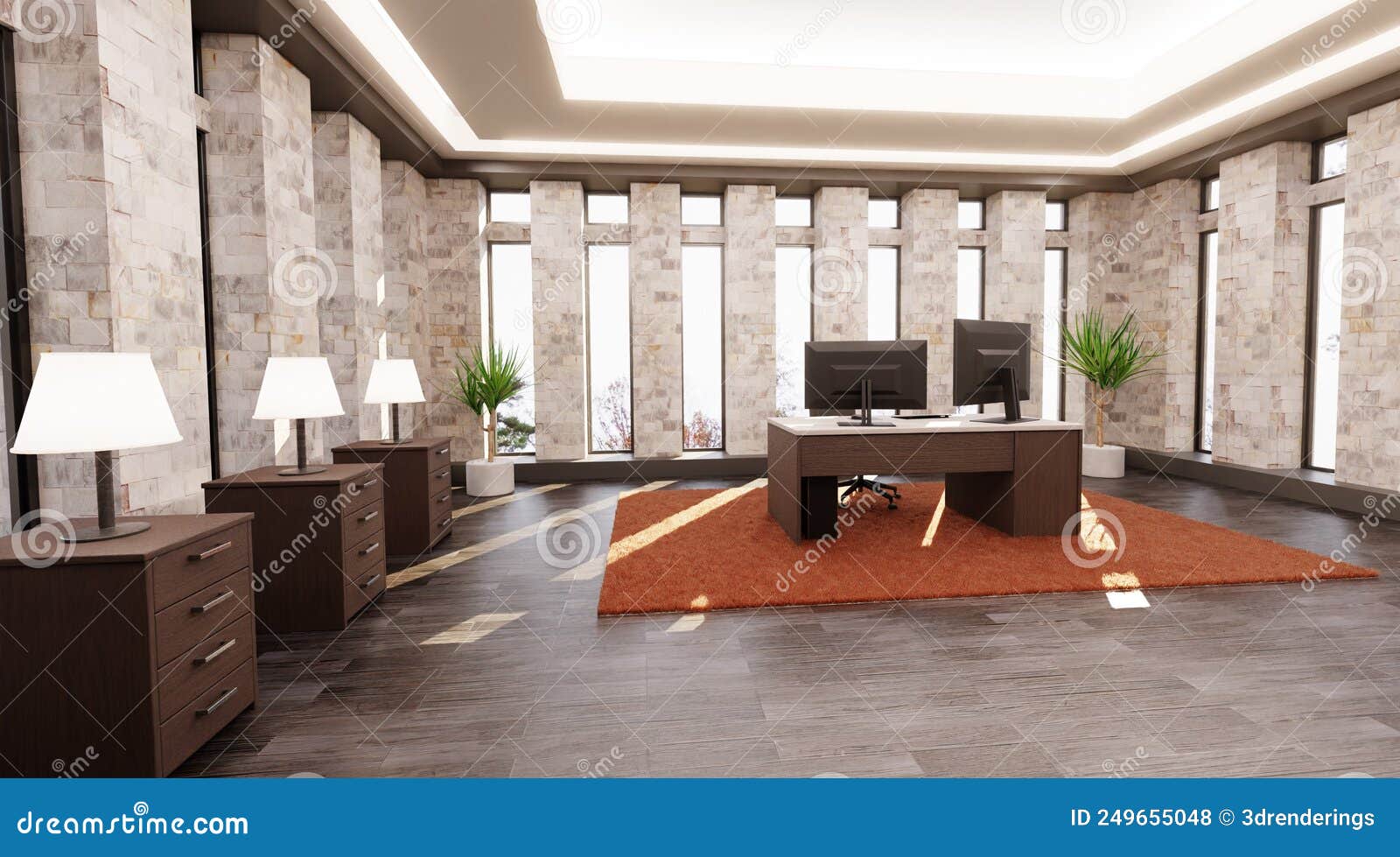 3D Render of Office Interior Stock Illustration - Illustration of work ...
