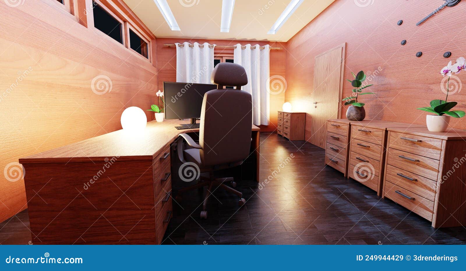 3D Render of Office Interior Stock Illustration - Illustration of room ...