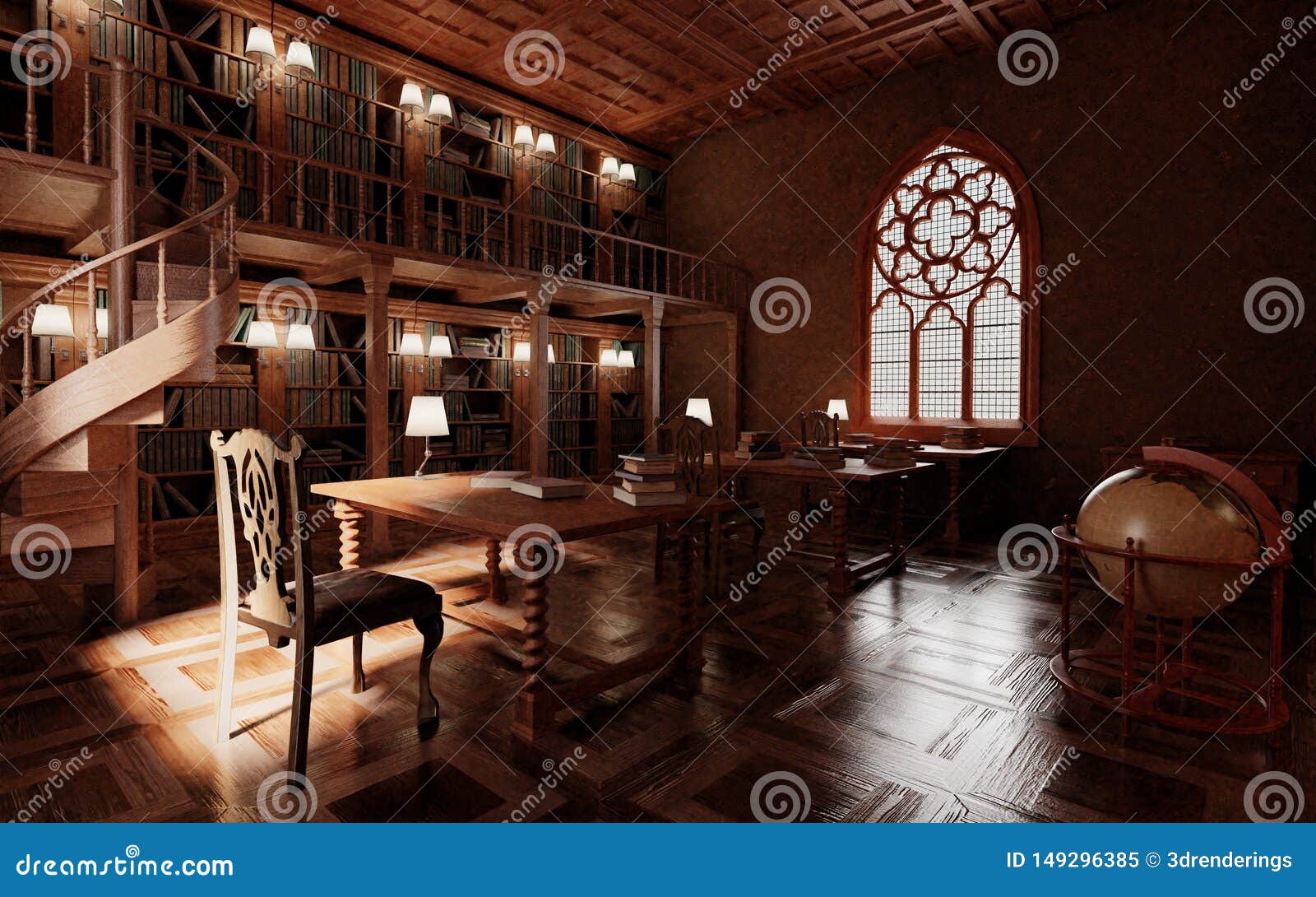 3D Render of Old Antique Library Stock Illustration - Illustration of ...