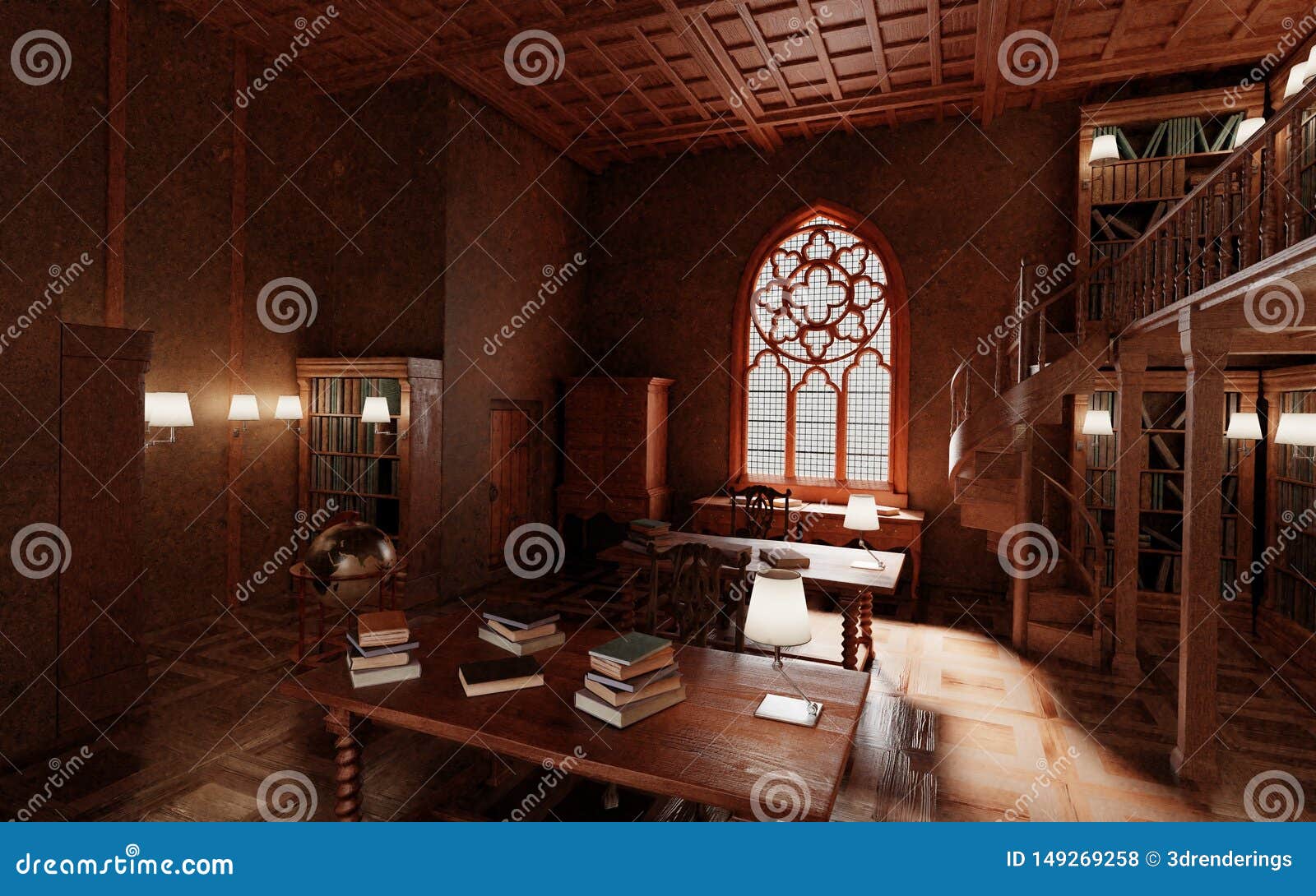 3D Render of Old Antique Library Stock Illustration - Illustration of ...