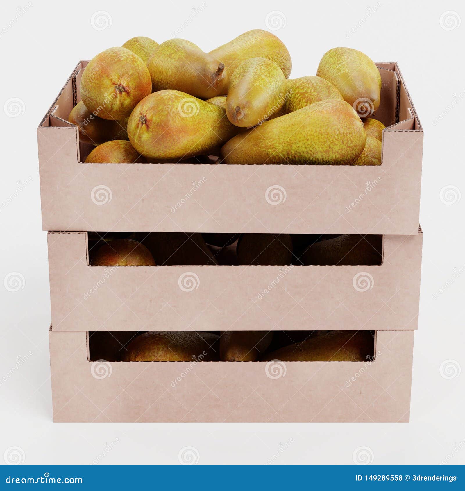 3D Render of Pears in Boxes Stock Illustration - Illustration of pears ...