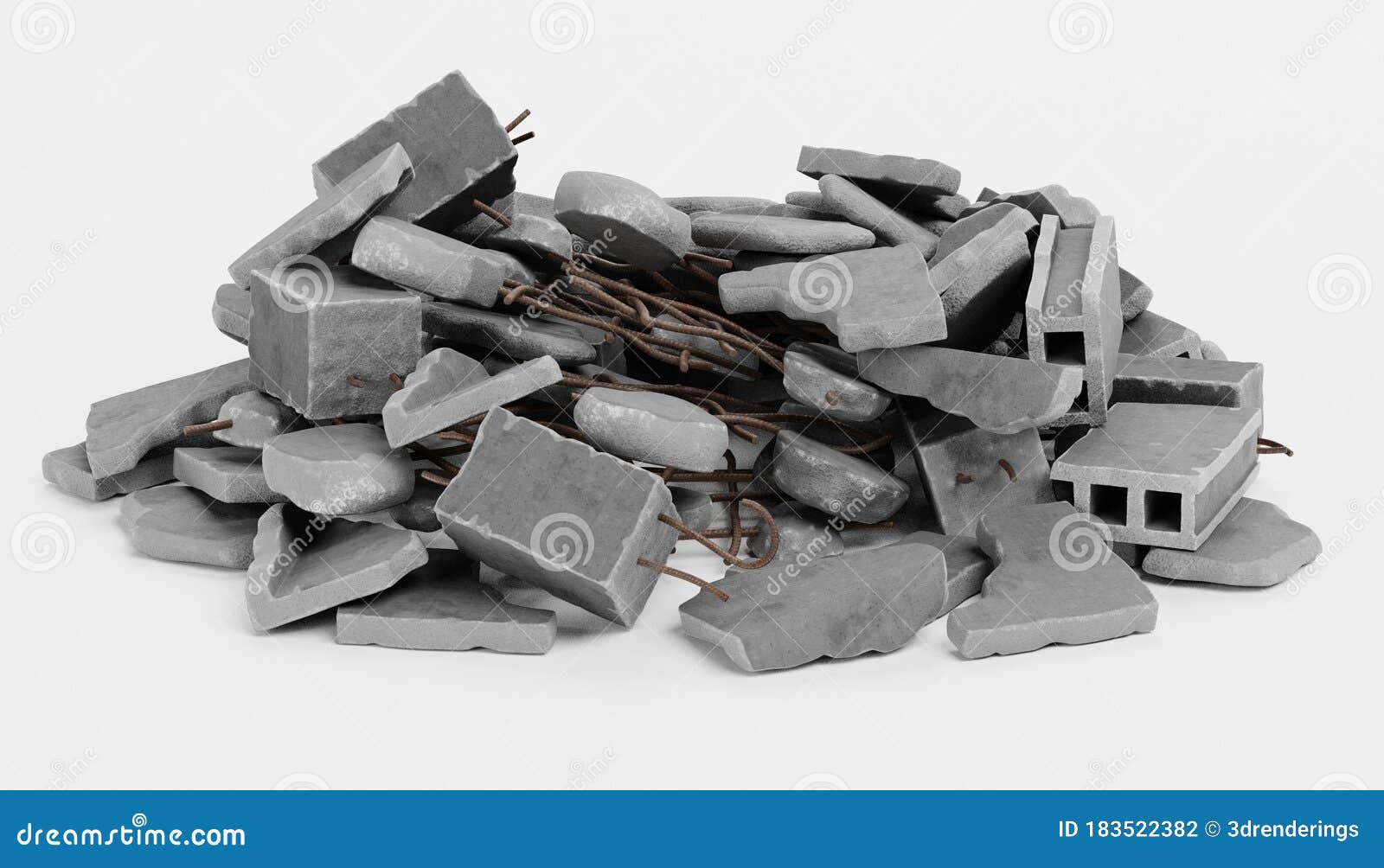 3D Render of Pile of Rubble Stock Illustration - Illustration of block ...