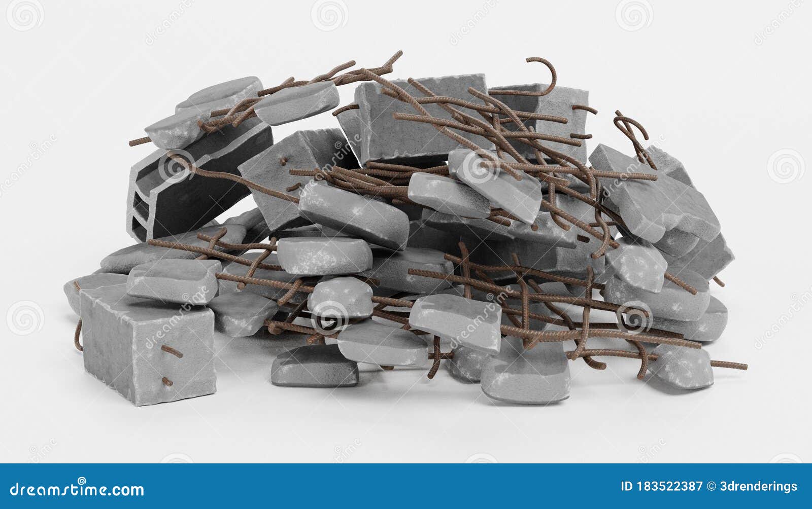 3D Render of Pile of Rubble Stock Illustration - Illustration of ...
