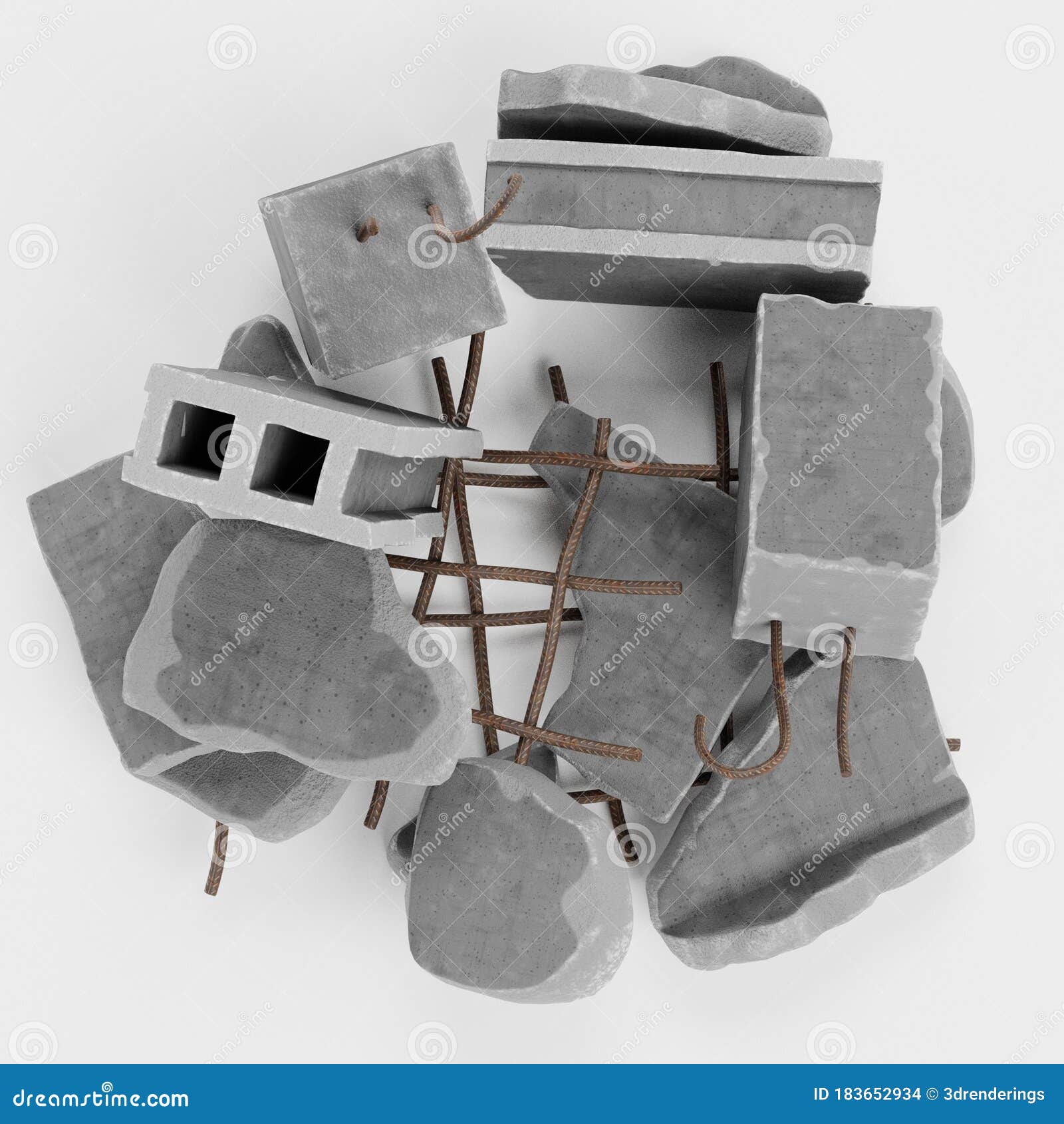 3D Render of Pile of Rubble Stock Illustration - Illustration of metal ...