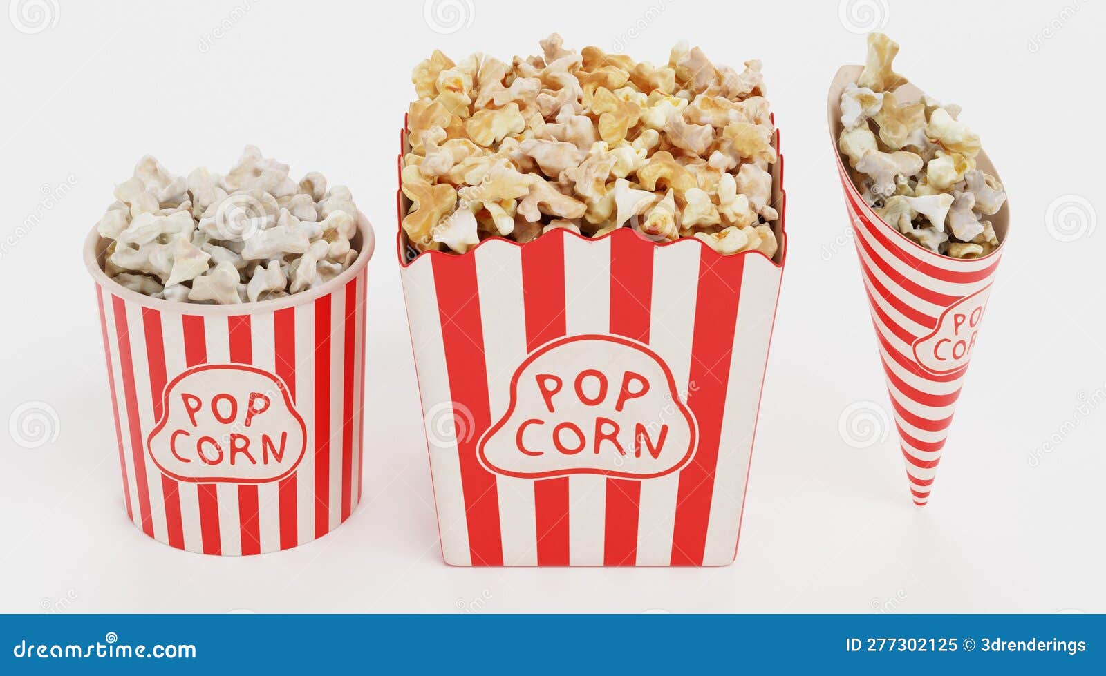 3D Render of Popcorn in Cups Stock Illustration - Illustration of movie ...