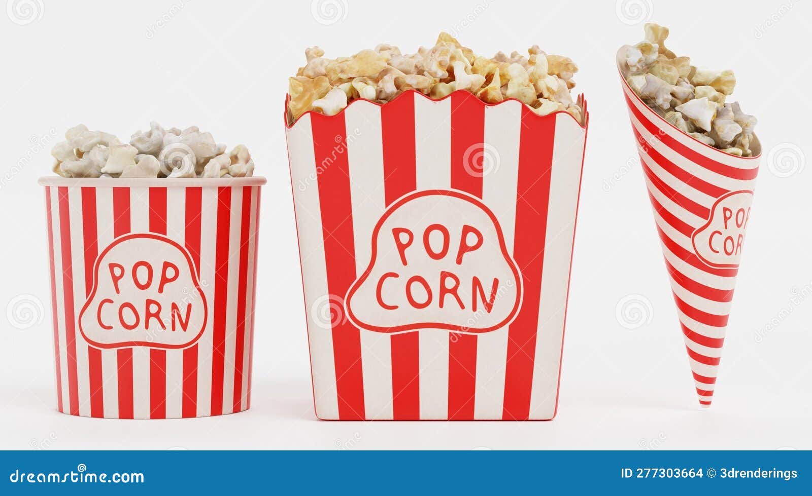 3D Render of Popcorn in Cups Stock Illustration - Illustration of movie ...