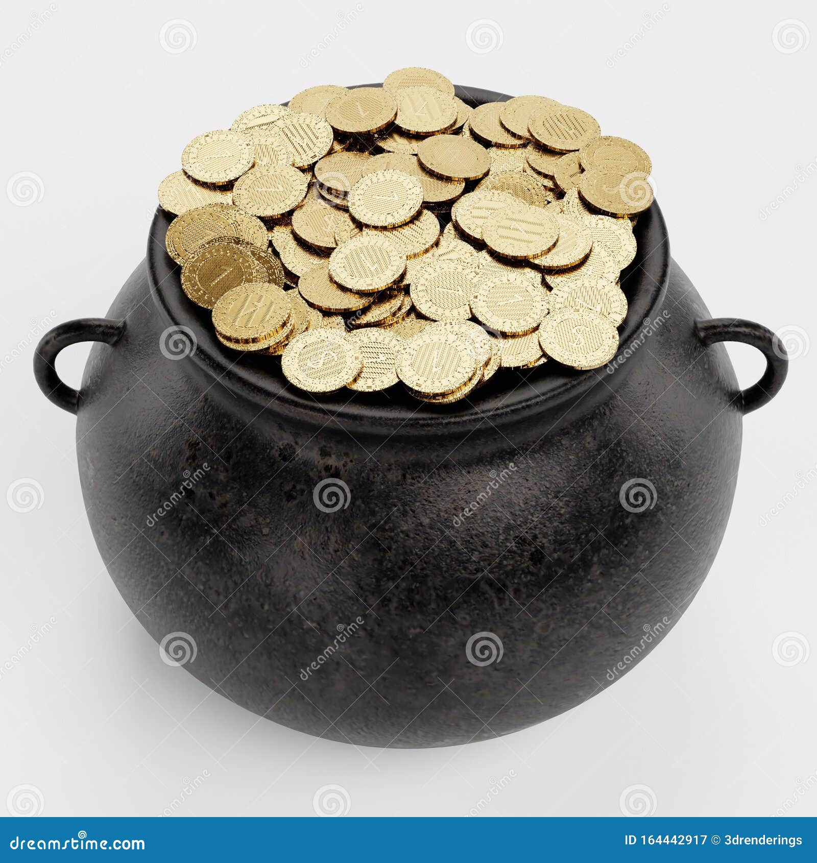 3d Render Of Pot With Money Stock Illustration - Illustration of coin ...