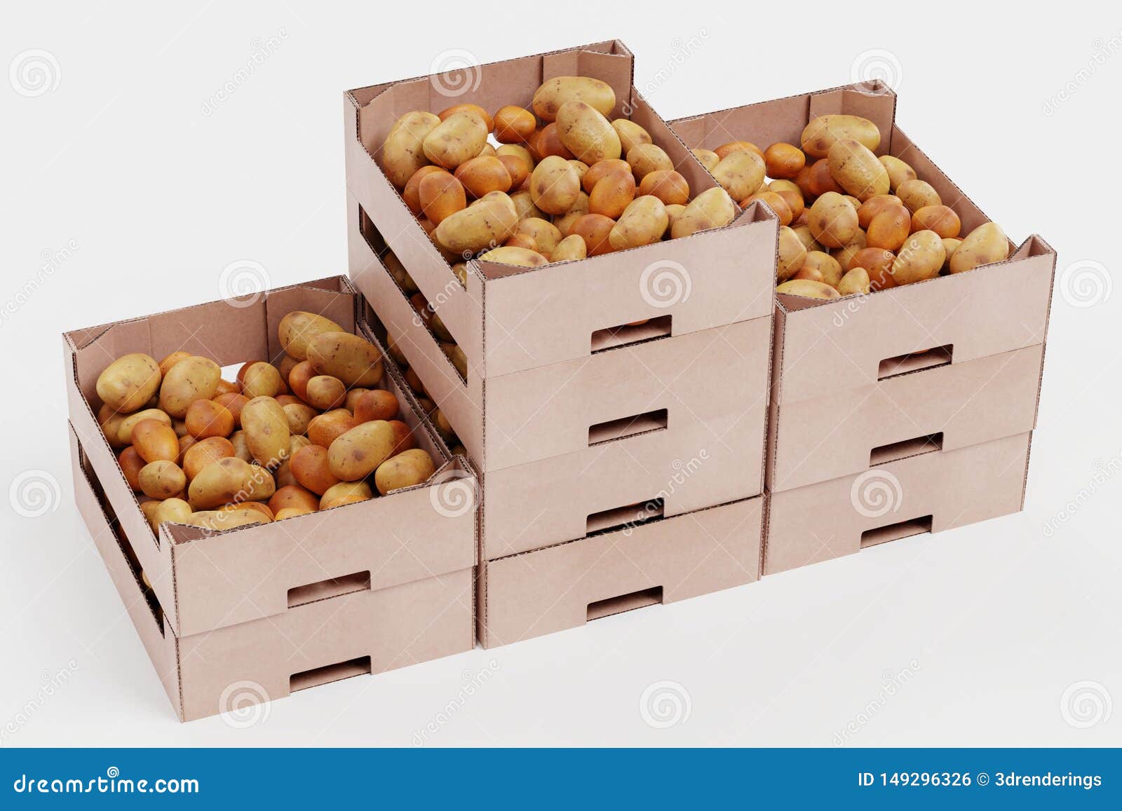 3D Render of Potatoes in Boxes Stock Illustration - Illustration of ...
