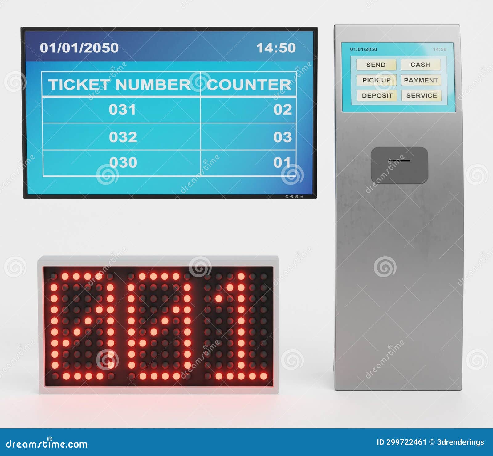 3D Render of Queue Management System Stock Illustration - Illustration ...