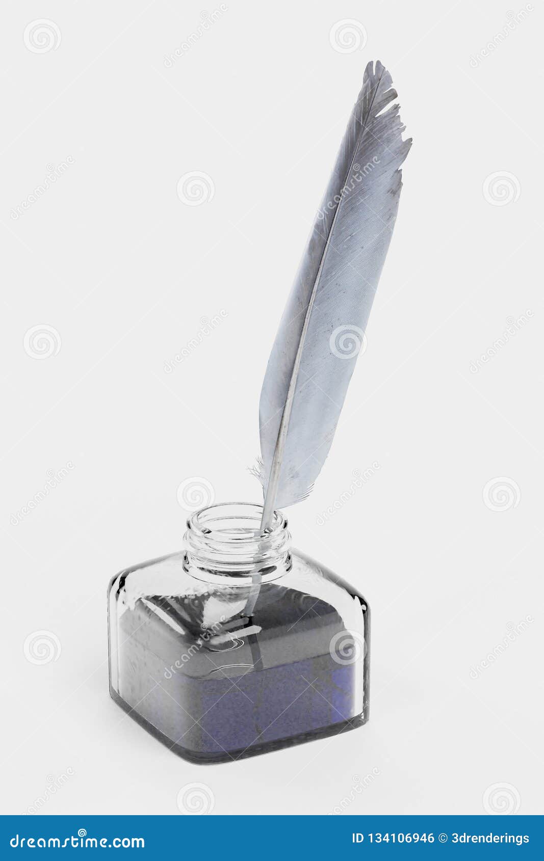 3D Render of Quill with Inkpot Stock Illustration - Illustration of ...