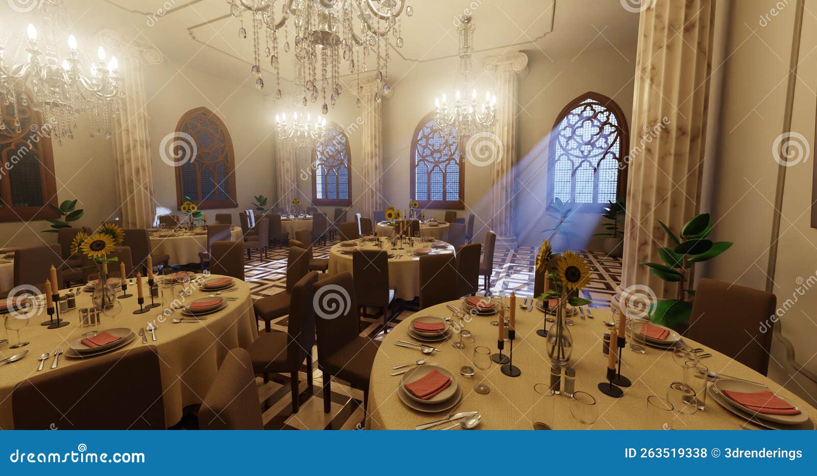 3D Render of Restaurant Interior Stock Illustration - Illustration of ...