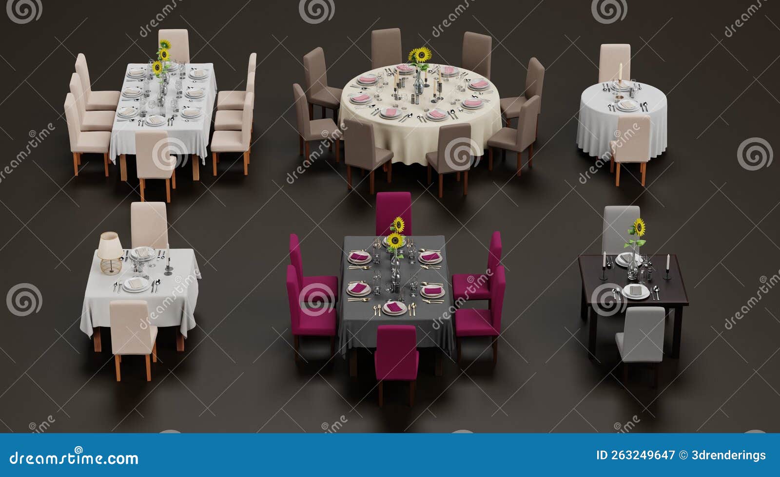 3D Render of Restaurant Tables Stock Illustration - Illustration of ...