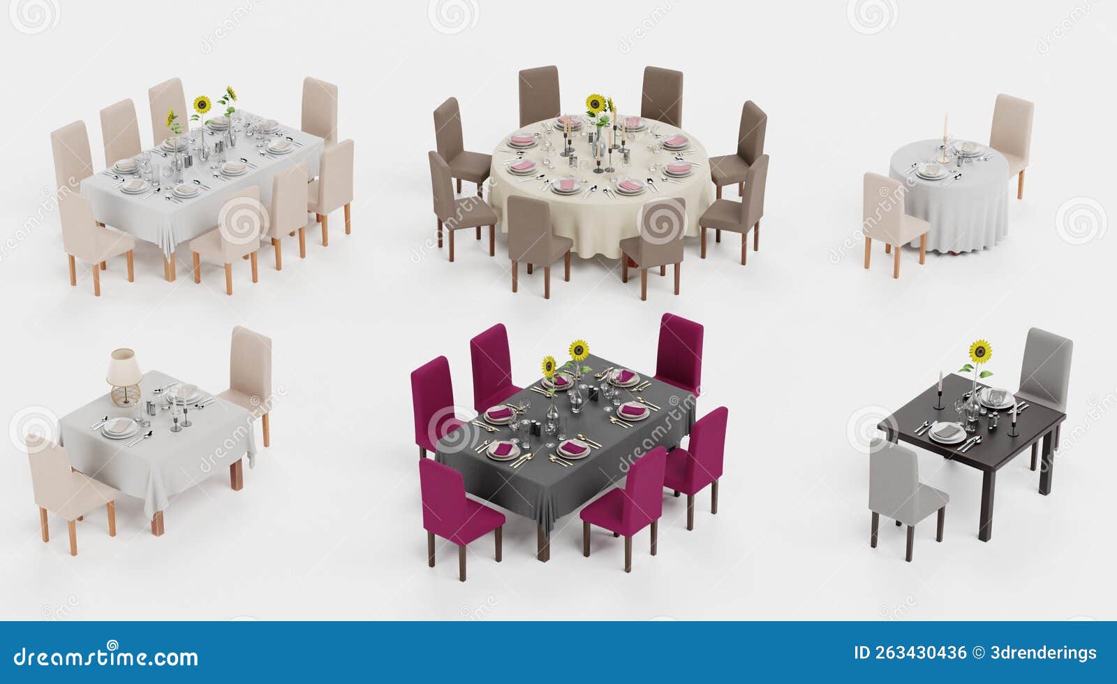 3D Render of Restaurant Tables Stock Illustration - Illustration of ...