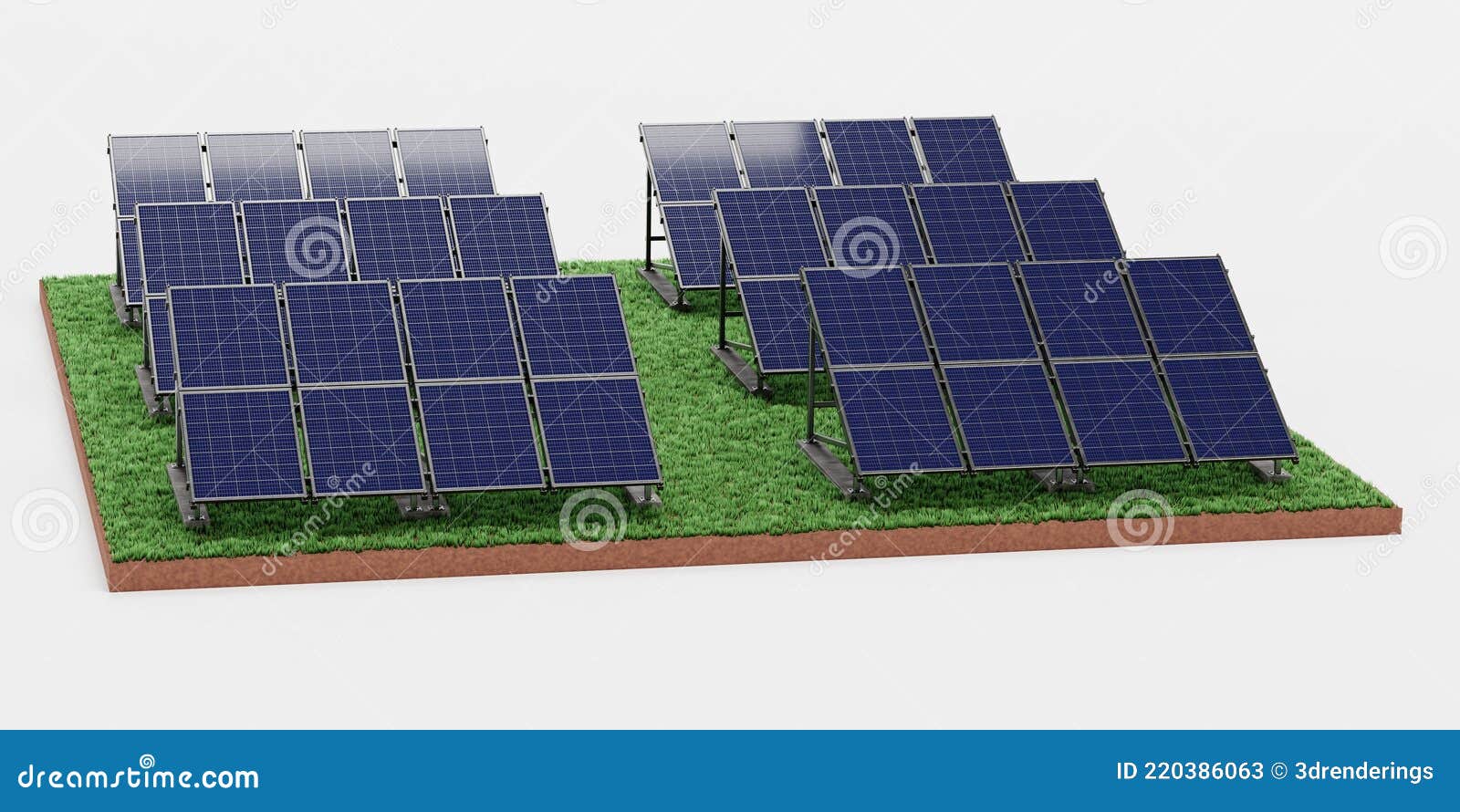 3D Render of Solar Panel Farm Stock Illustration - Illustration of ...
