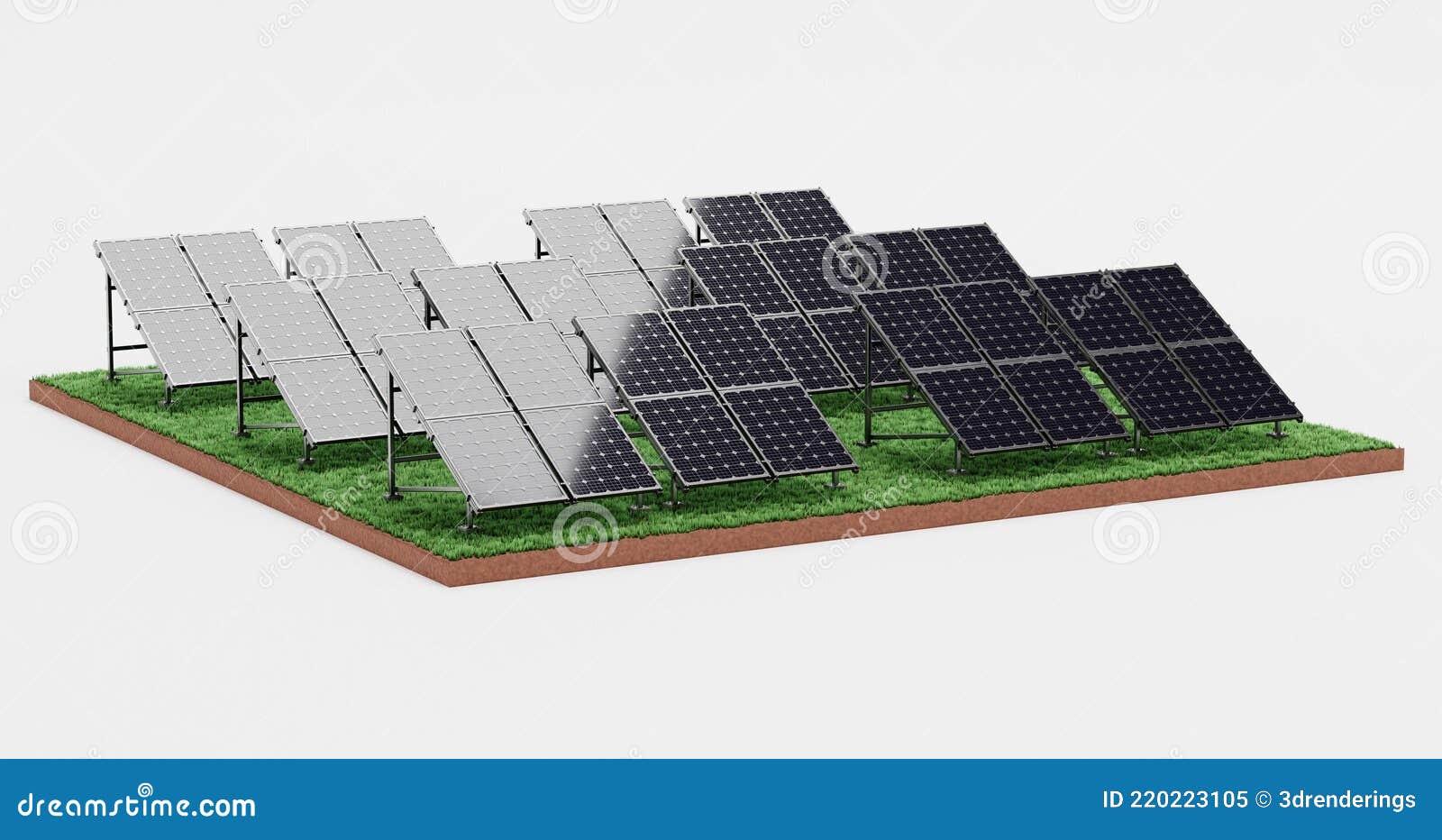 3D Render of Solar Panel Farm Stock Illustration - Illustration of ...