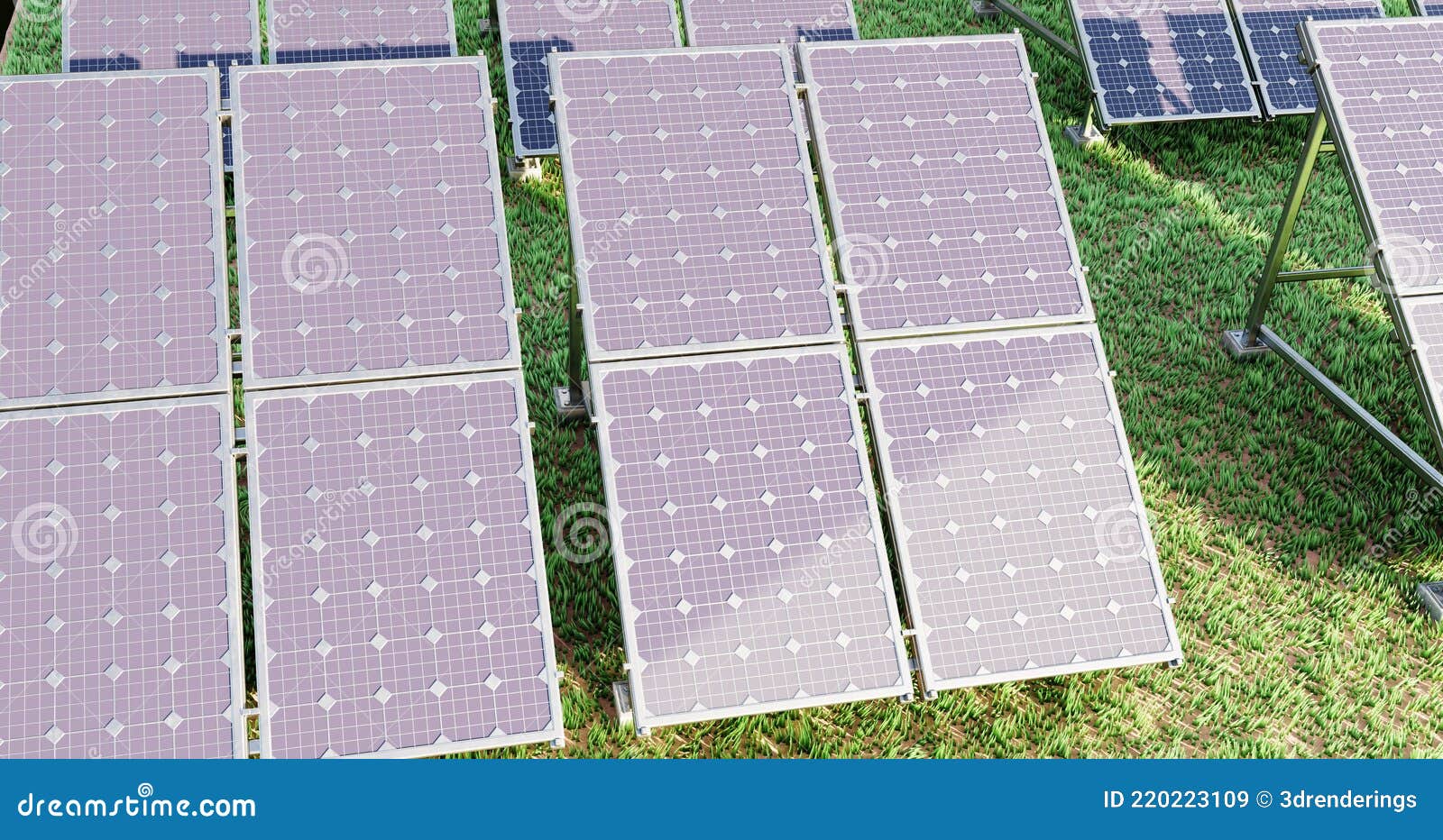 3D Render of Solar Panel Farm Stock Illustration - Illustration of ...