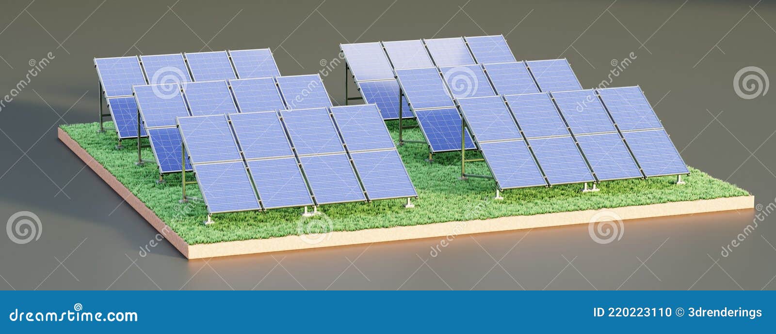 3D Render of Solar Panel Farm Stock Illustration - Illustration of ...
