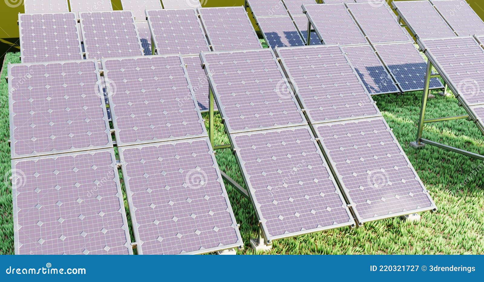 3D Render of Solar Panel Farm Stock Illustration - Illustration of ...