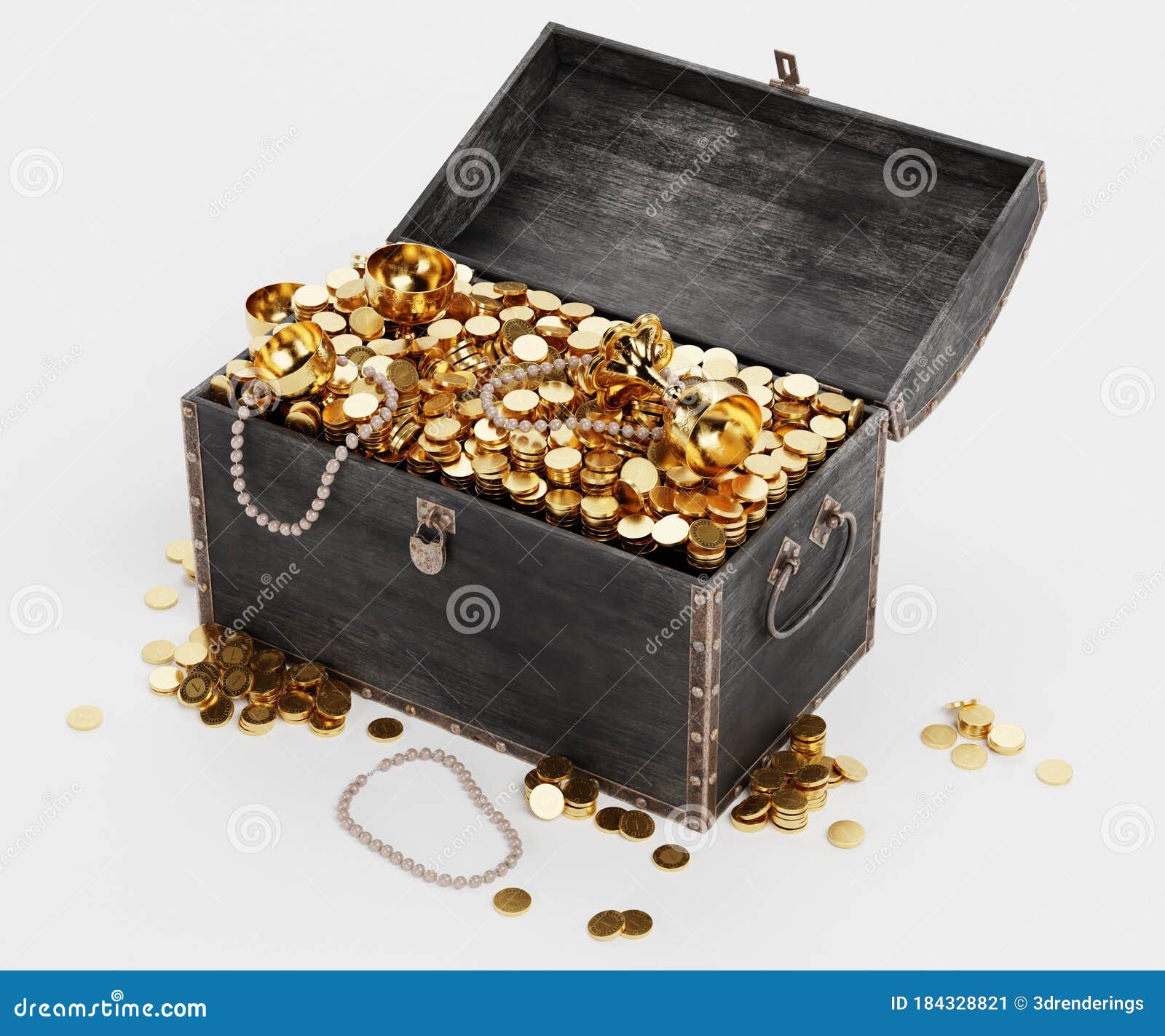3d Render Treasure Chest With Coins On Pink Background. Stock ...