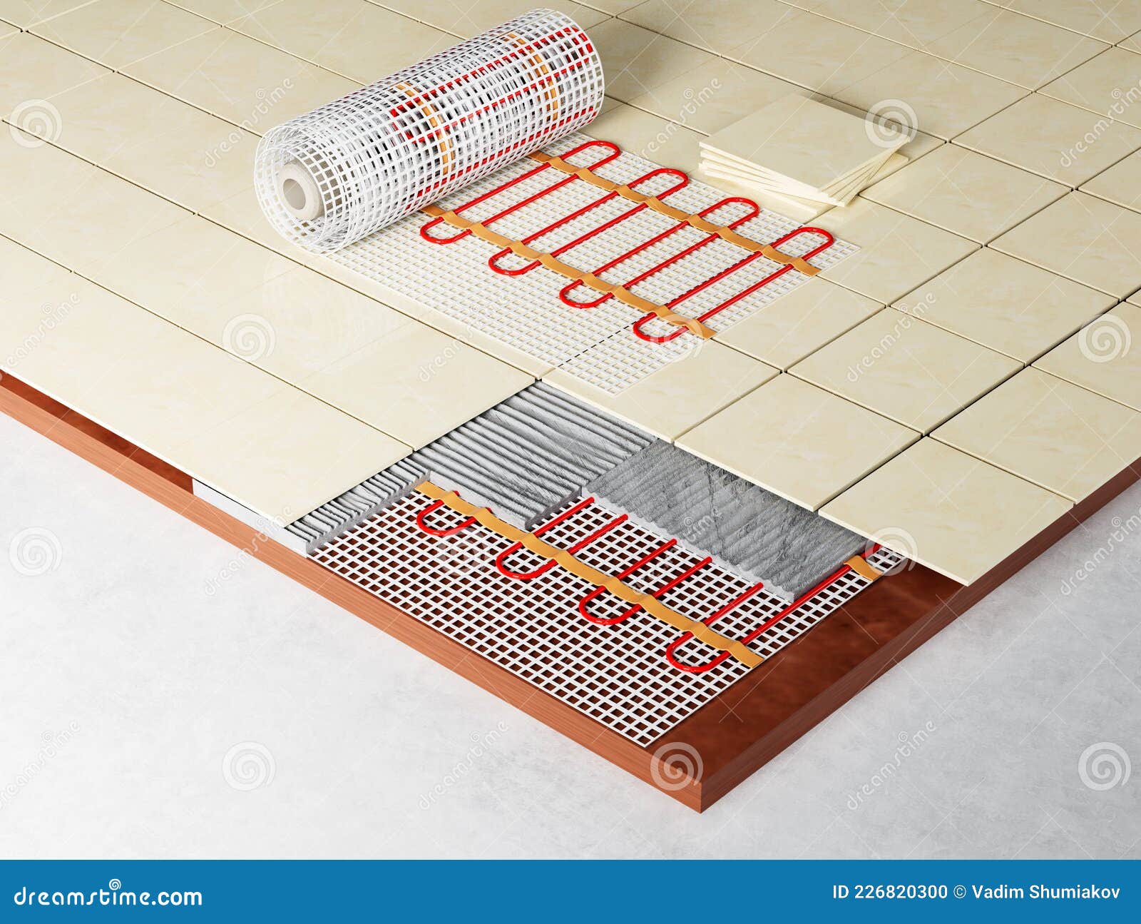 Realistic 3d Render Underfloor Heating. Electric Floor Heating System ...