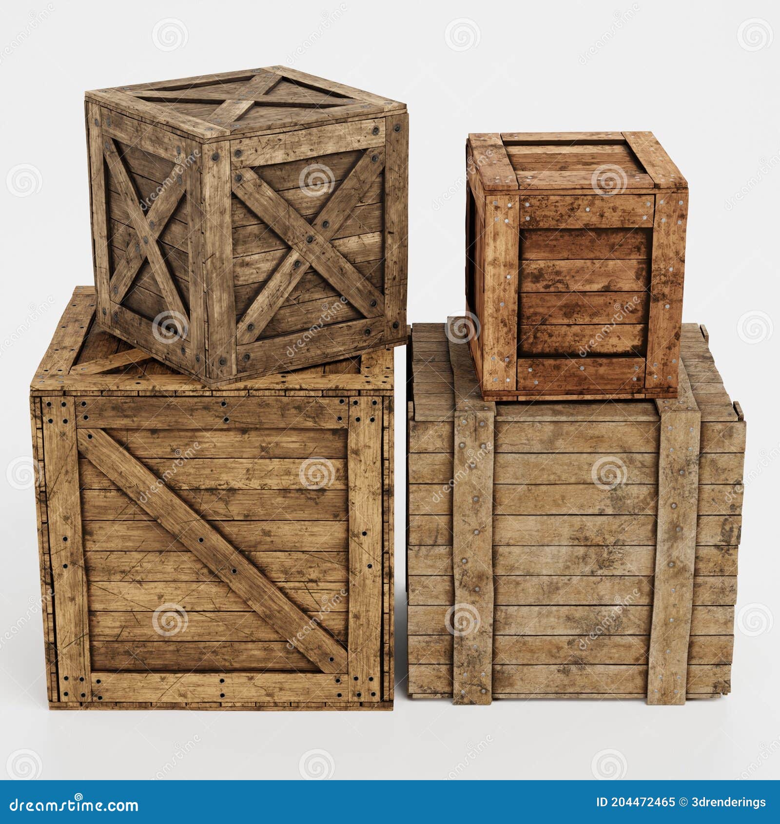 3D Render of Wooden Boxes stock illustration. Illustration of wooden ...