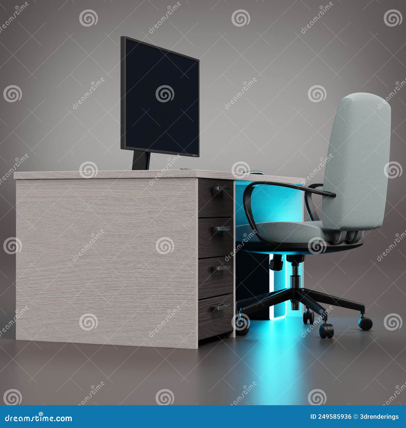 3D Render of Workstation with PC Stock Illustration - Illustration of ...