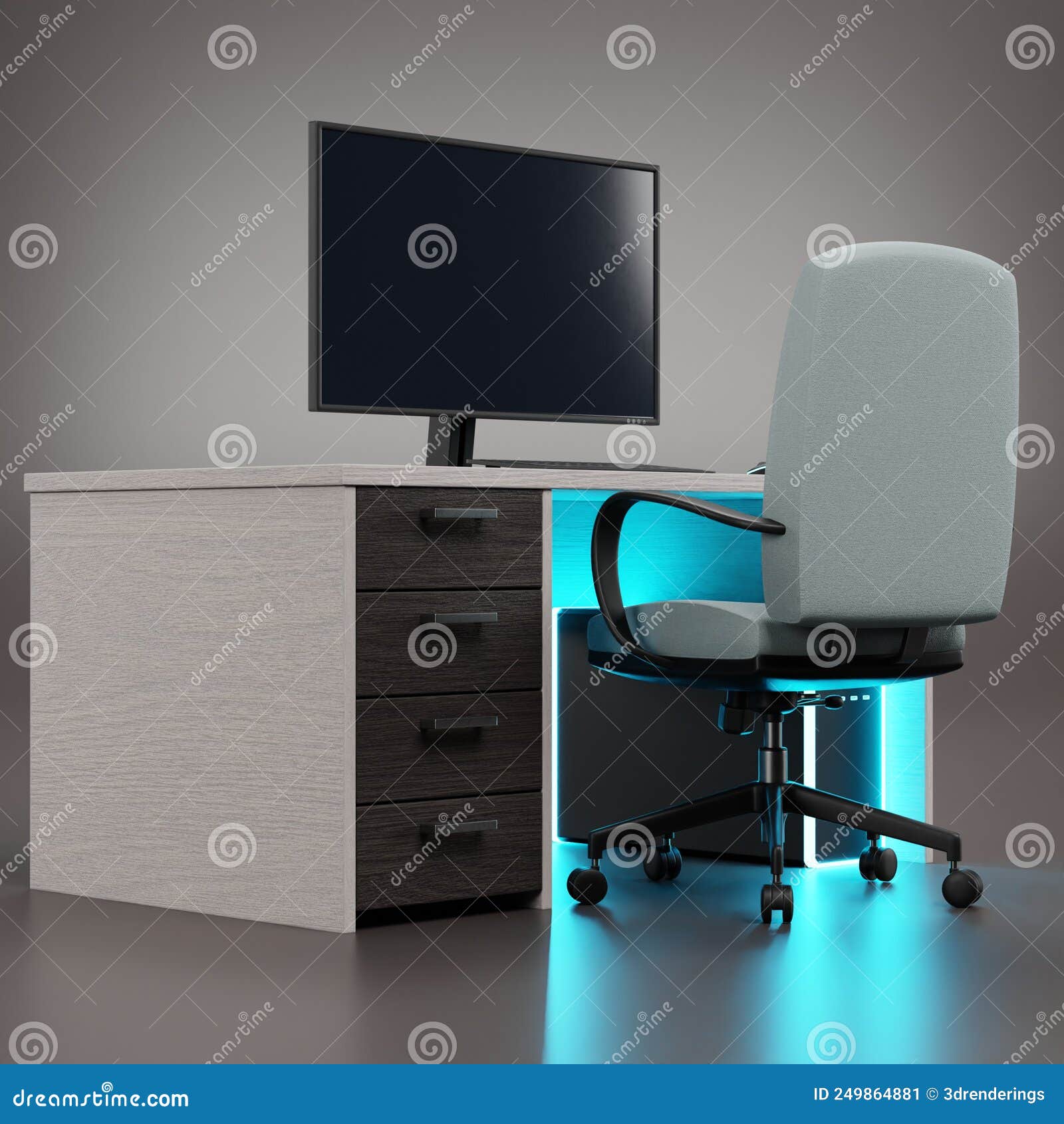 3D Render of Workstation with PC Stock Illustration - Illustration of ...